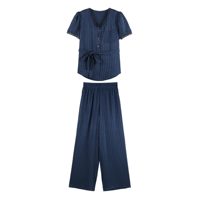 【露露酱NN~】直筒裤两件套短袖上衣休闲裤时尚套装HDZW652001