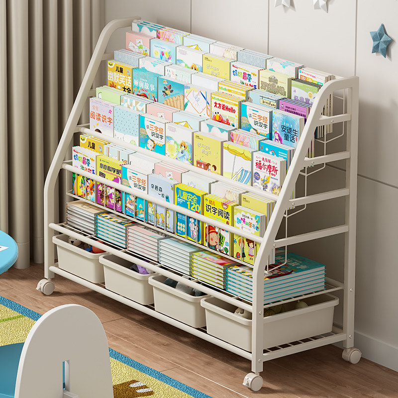 儿童书架绘本架落地家用客厅幼儿阅读区移动书柜学习桌收纳置物架_虎窝淘