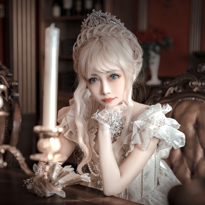 新品lolita假发女长发卷发花嫁洛丽塔编发造型全头盘发金色假发lo