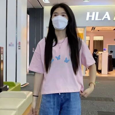 圆领卡通印花短袖T恤女夏季宽松显瘦简约百搭上衣休闲日常穿搭