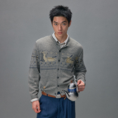 化学制品 午后喫茶屋 复古提花针织开衫 K1_GRY/GRN_SWEATER