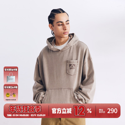 做旧磨损方片logo卫衣情侣装帽衫