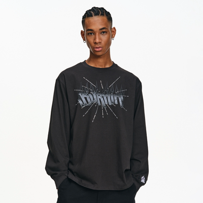 火焰横排logo烫钻长袖T恤