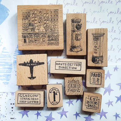 复古木质印章复古邮戳印章 复古手账装饰印章 邮筒邮局图案
