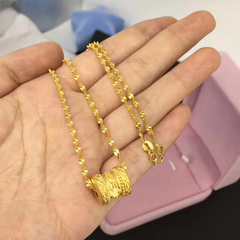欧币金路路通转运珠项链女沙金短锁骨链镀金六字真言吊坠生日礼物