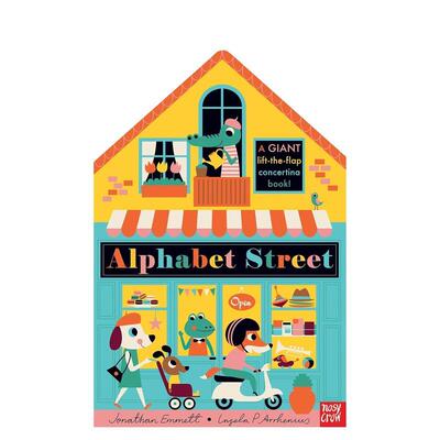 【预售】字母街场景机关翻翻书Alphabet Street英文儿童趣味3-6岁纸板书进口原版书Jonathan Emmett  Nosy Crow UK