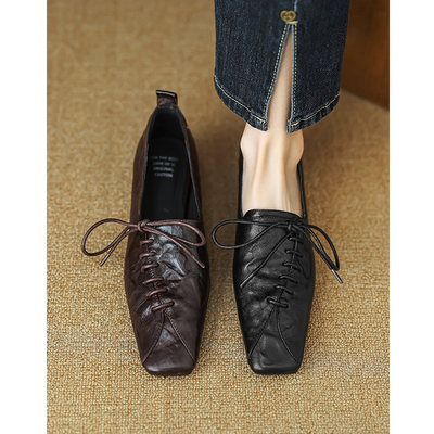 小皮鞋系带Kmeizu粗跟新中式国风