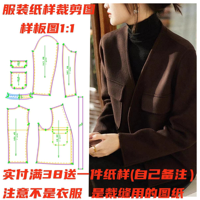 服装纸样裁剪图双面呢短外套
