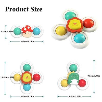 3PC Set Suction Cup Spinning Cartoon Animal Spinner Toys For
