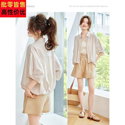 中袖棉麻衬上季衣衫女2025新款夏宽松显瘦轻薄防衫晒服亚麻951821