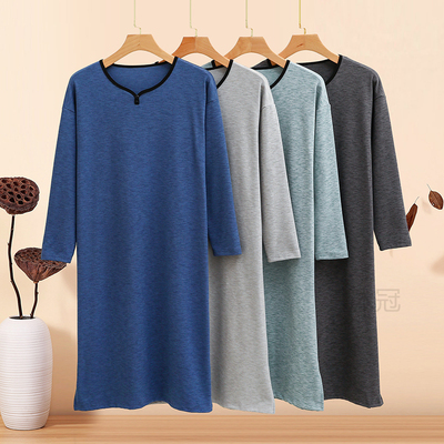 秋冬睡裙男士德绒中长款磨毛