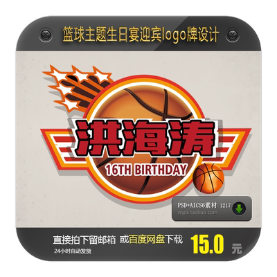 NBA篮球主题宝宝宴生日派对16岁迎宾logo牌KT板图案设计素材PsdAi