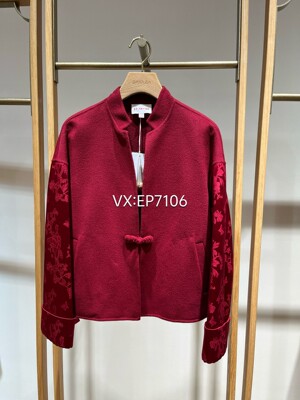 秋冬款红色双面呢立领盘扣羊毛呢外套 EGJIG1509A-5299