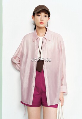 大雅家多巴胺风休闲翻领单排扣两侧抽褶长袖衬衫 HFLEA2108B-2299