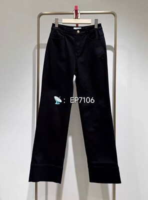 秋冬款黑色棉弹宽边直筒牛仔裤长裤 EGJADJ636Z-1699