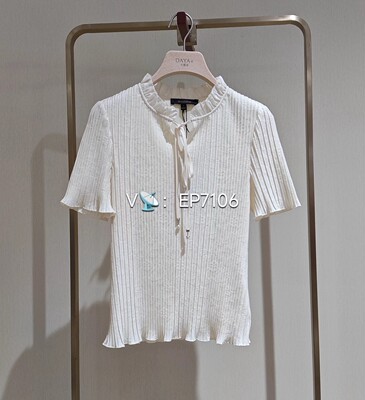 大雅家firststation春夏款米色花瓣领系带褶皱短袖衬衫HFKEA2332A