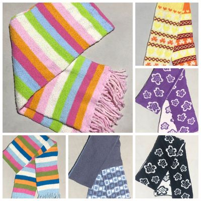 半边绒条纹秋冬提花围巾