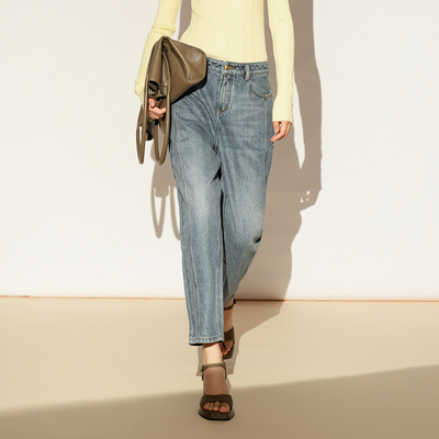 XG/雪歌26春新款复古直筒牛仔裤女显瘦休闲九分长裤XL102014A419