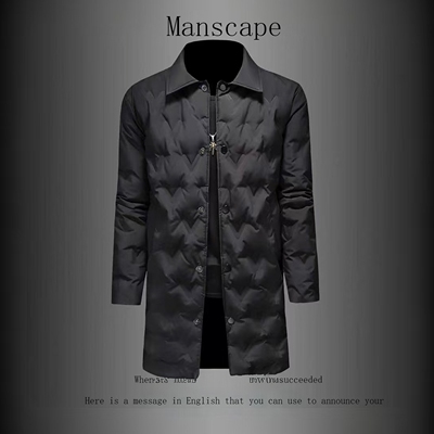 90%白鸭绒衬衫领羽绒服男长款