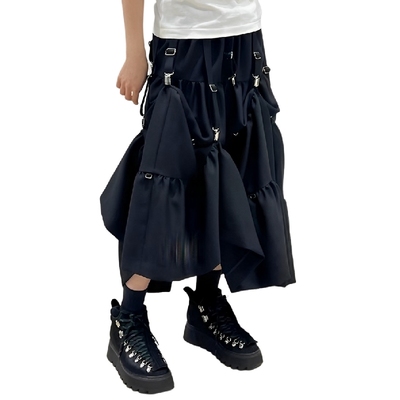 定制2024新夏季女装暗黑系先锋设计师小众品牌不规则背带扣袢半裙