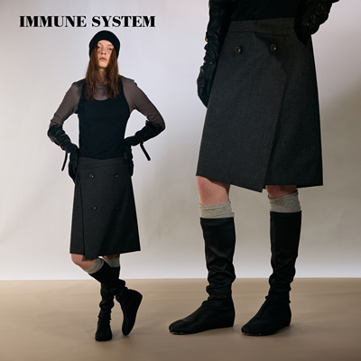 immune system 不一样的高智感 立体叠褶深灰色双排扣半身裙