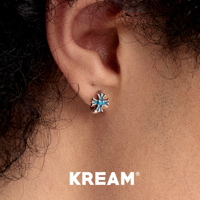 KREAM 925银复古蓝松色十字耳圈男欧美潮流嘻哈女耳环情侣