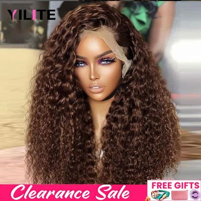 13x4 Chocolate Brown Deep Wave Lace Front Wig Bleached Knots