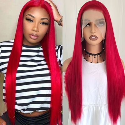13X4 Burgundy Red Wig Long Straight Synthetic Lace Front Wig