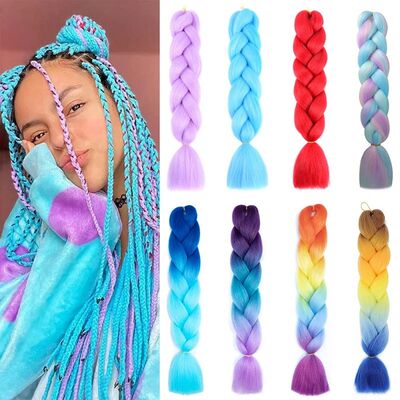 24Inch Synthetic Braiding Hair Extension Ombre Color Rainbow