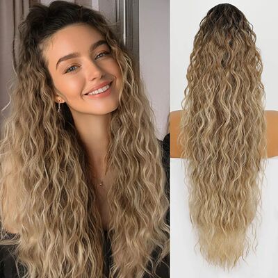 Synthetic Claw Long Wavy Ponytail Extension Black Brown 18-3