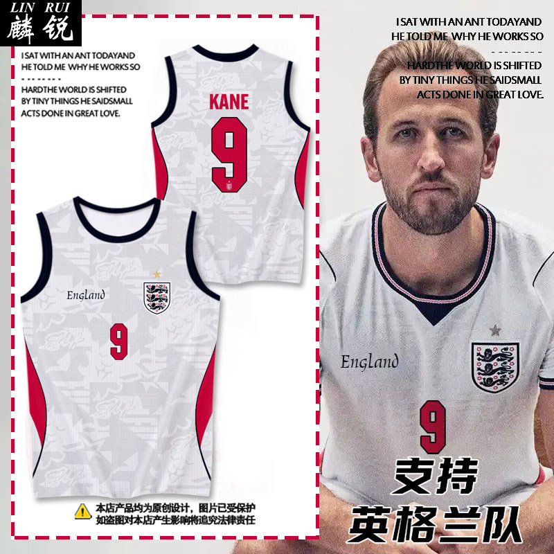 2026世界杯英格兰队服足球衣服球迷服速干背心男士冰丝无袖t恤衫