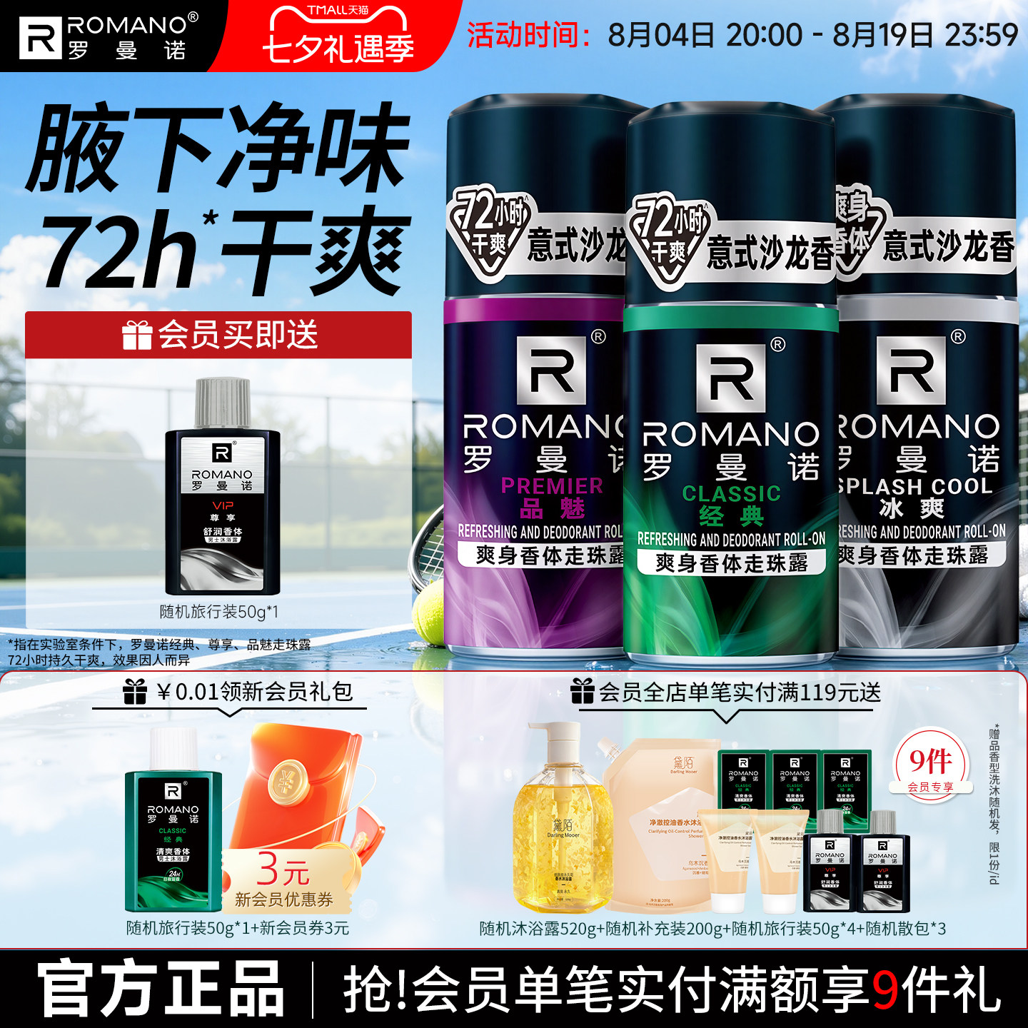 罗曼诺走珠香体止汗液男士除汗腋下除臭干爽抑汗香水滚珠止汗露膏