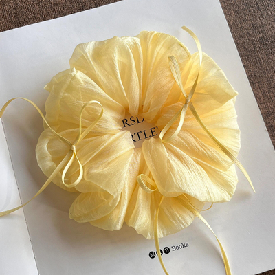 黄色蝴蝶结泡泡纱大肠发圈