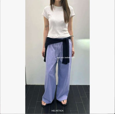 class韩国直邮052408 Helvetica 韩代2026款  松紧腰棉麻条纹裤