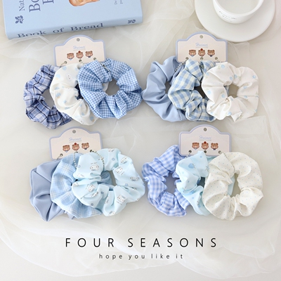 小清新蓝色碎花大肠发圈甜美简约头绳发绳皮筋少女心发饰学生头饰