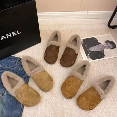 2025冬季新款复古平底浅口加绒保暖豆豆鞋一脚蹬软底防滑棉鞋勃肯