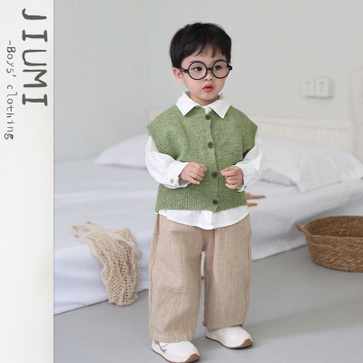 JIUMI男童新款森系休闲马甲套装