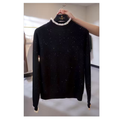 新款时尚百搭洋气女装星空荷叶边半高领羊毛针织上衣女XT-2512151