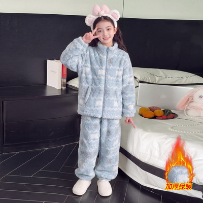 女童珊瑚绒加厚保暖费尔岛睡衣