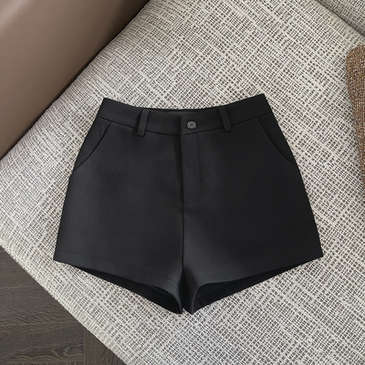 黑色毛呢短裤女秋冬2025新款显瘦高腰呢子靴裤韩版修身阔腿A字裤