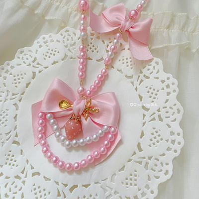 美丸手作 呲甜姬系粉粉蝴蝶结可爱洛丽塔lolita项链