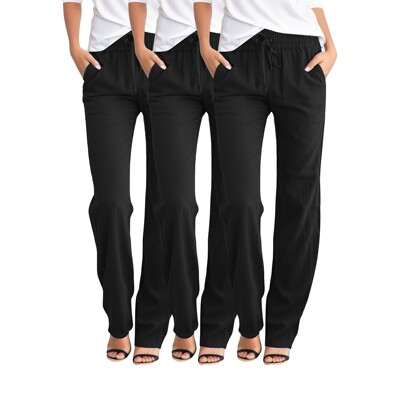 L 18648 Casual Solid Color Linen Drawstring Wide Leg Pants