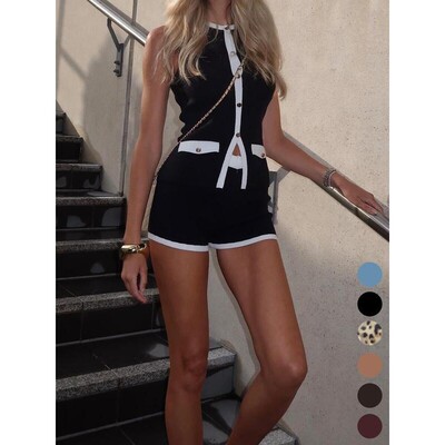 Twopiece Set Womens Colorblock Sleeveless Vest Top Shorts