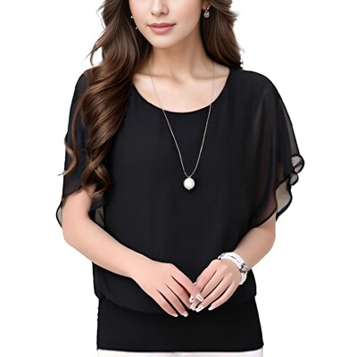 G 31141 Loose Fit Plus Size Summer Top 宽松显瘦雪纺衫 跨境专