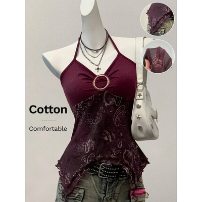 F 47120 Abstract pattern ruffle halter camisole 抽象花纹木耳