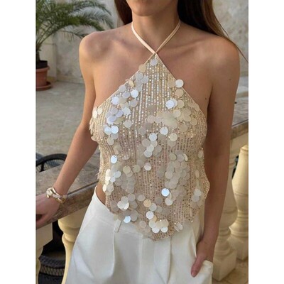 Womens Fashionable Sexy Backless Halter Slim Top with