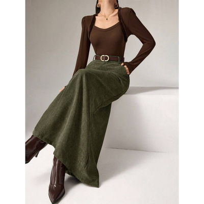 L 85215 High-waist corduroy midi skirt 高腰灯芯绒中长款半身