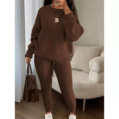 Women's Knit Sweater Drawstring Pants Set Cozy Two Piece