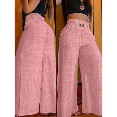 Womens Feminine Elegant Waist Cinching Wide Leg Casual Loose