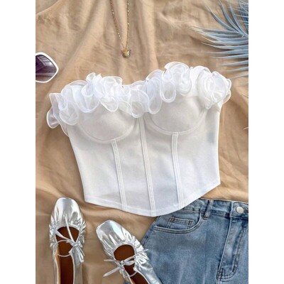 Summer Womens Fashion Elegant Ruffled Lace Crop Top